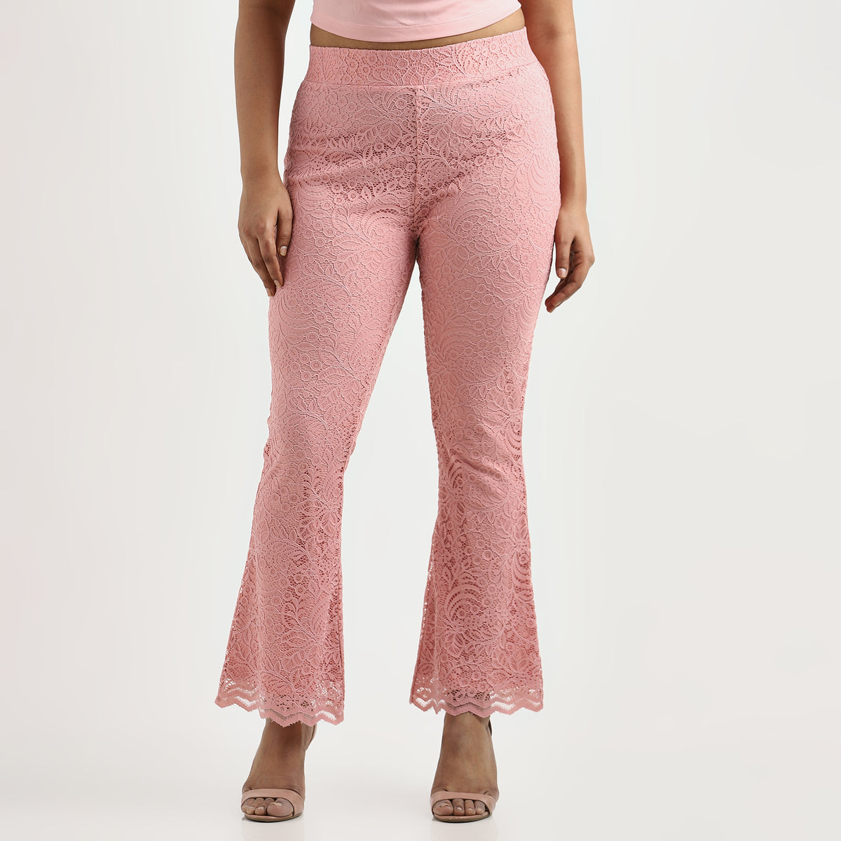Peach Fit And Flare Plus Size Lace Pants – CALAE