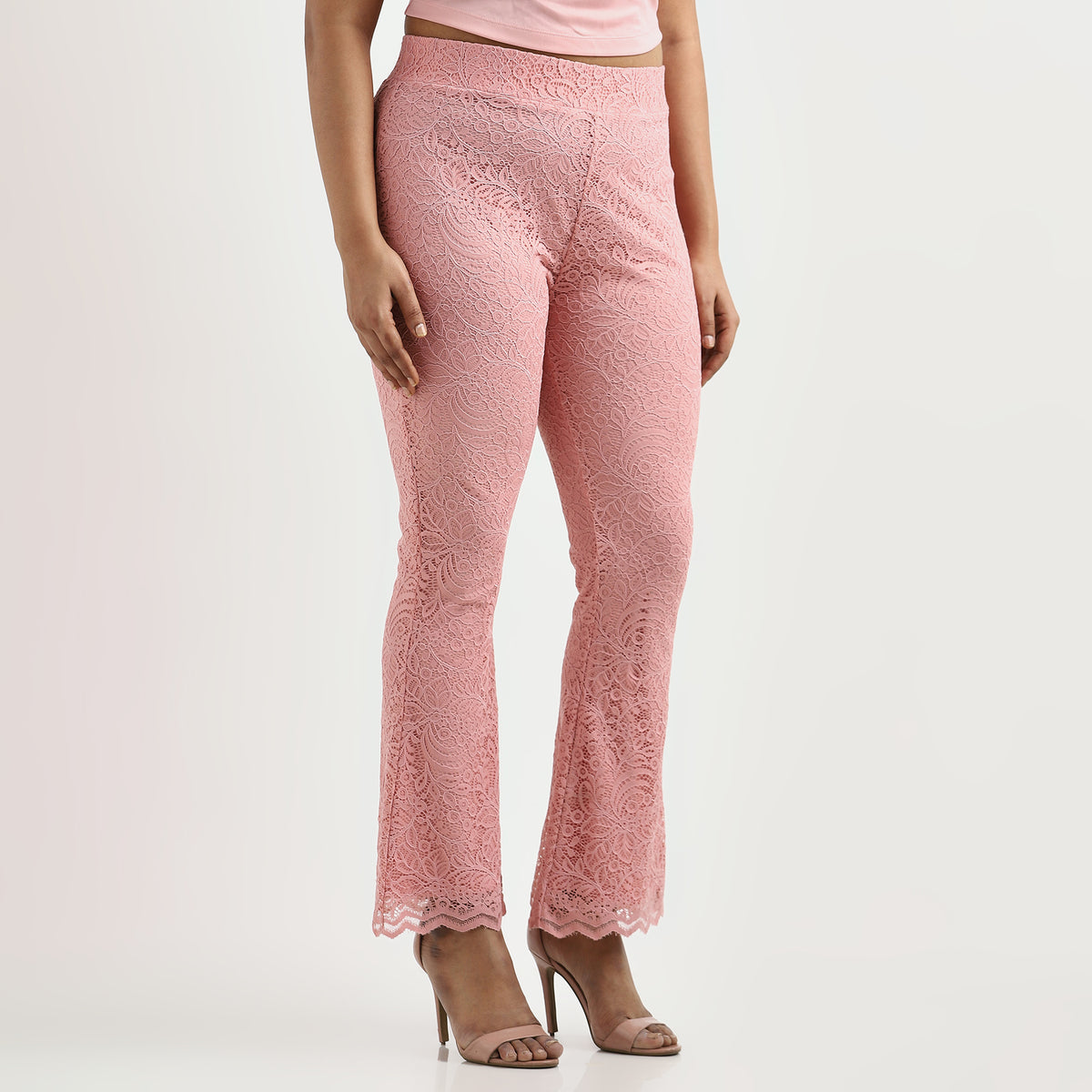 Peach Fit-and-Flare Plus Size Lace Pants | CALAE